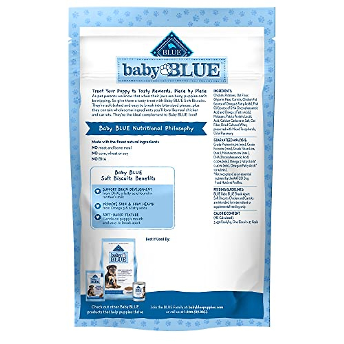 Blue Buffalo Baby BLUE Soft Biscuits Natural Puppy Dog Treats, Chicken & Carrots 8-oz Bag