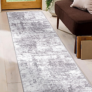 Rugshop Distressed Abstract Runner Rug 2' x 7' Gray