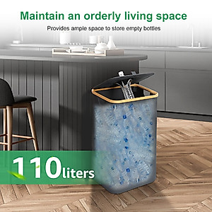 LCZNXJJY Recycling Bin for Kitchen, 110l Recycle Bin w Lid & Reusable Inner Bag Kitchen Recycling Bin Items Collection Container for Indoor Home Bottle Can Glass Waste Plastic Stickers (Grey)