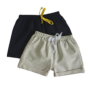C&X Toddler Boys and Girls Cotton Shorts,2 Pack Shorts for Kids 12M - 5 Years (Navy-Grey, 2T)