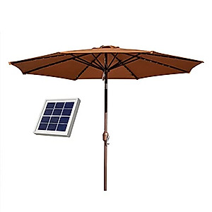 ZJDU 9 Ft Solar LED Patio Umbrella, Garden Sun Shade Umbrella, 40 LED Lights, with Tilt and Crank Mechanism, for Outdoor Garden Balcony Patio Backyard Market, Without Base,Brown