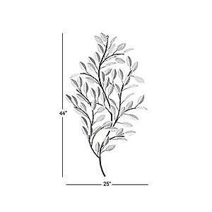 Deco 79 Metal Leaf Wall Decor, 25" x 2" x 44", Silver