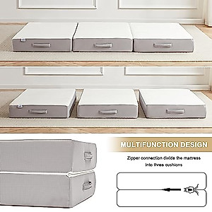 Lazyzizi Folding Mattress, 6 Inch Memory Foam Tri-fold Mattress with Breathable & Washable Bamboo Fiber Fabric Cover, Foldable Floor Mattress Guest Bed for Camping, Road Trip, Queen