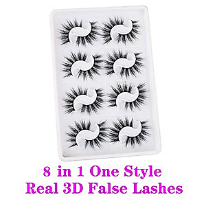 Kisslily 8 Pairs 18MM 3D False Lashes Pack Fluffy Curled False Eyelashes(3D-19)