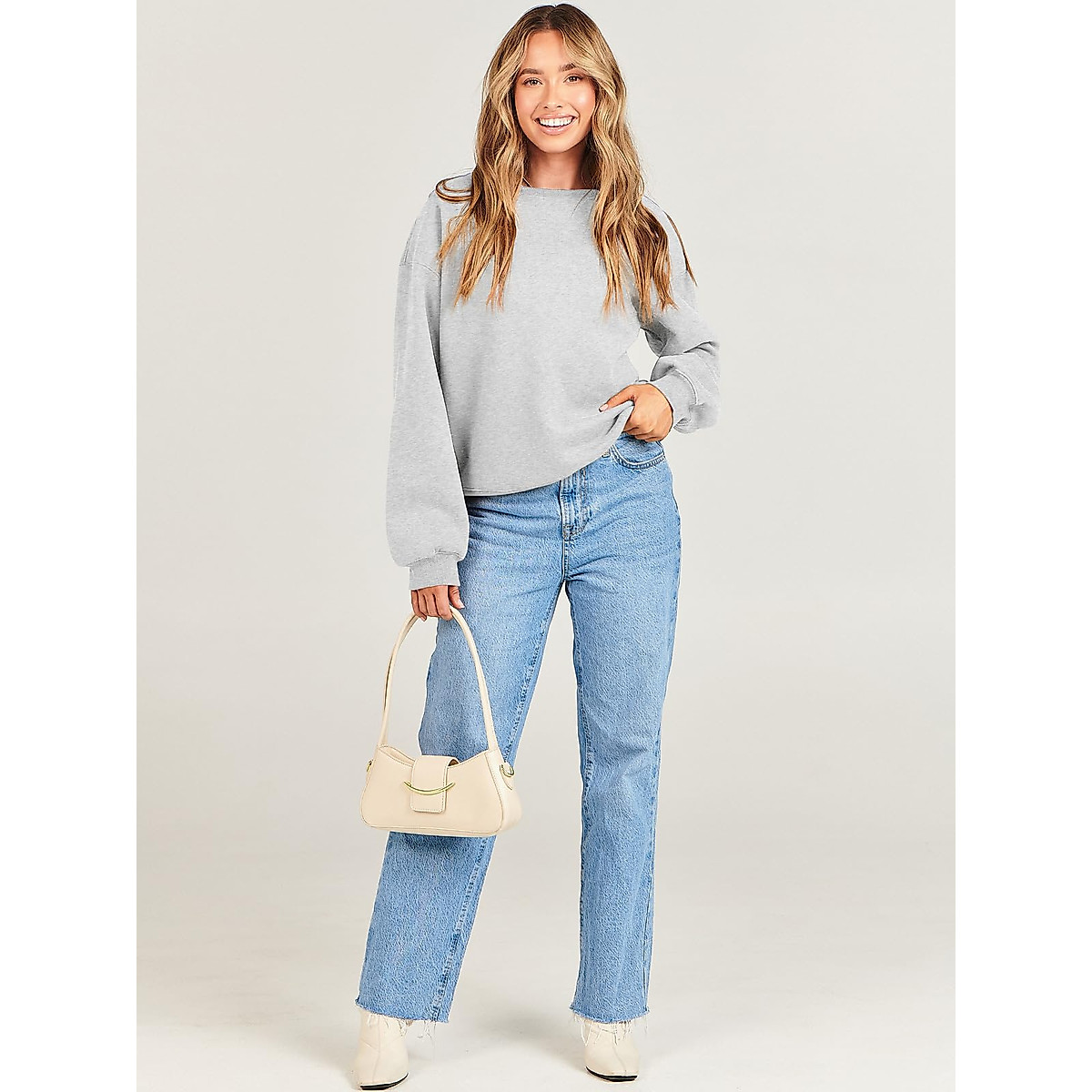 ANRABESS Women's Sweatshirts Hoodies Crewneck Oversized Fleece Pullover Sweaters Cute Top Y2K Teen Girls Preppy Clothes 2024 Gray Large