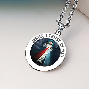 PicturesOnGold.com Divine Mercy Round Religious Medal - 1 x 1 Inch Inch - 10K Solid Yellow Gold