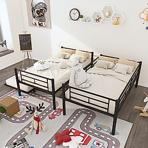 GOWE Twin Over Twin Metal Bunk Bed Frame with Trundle£¨Upgrade Reinforcement Version£©