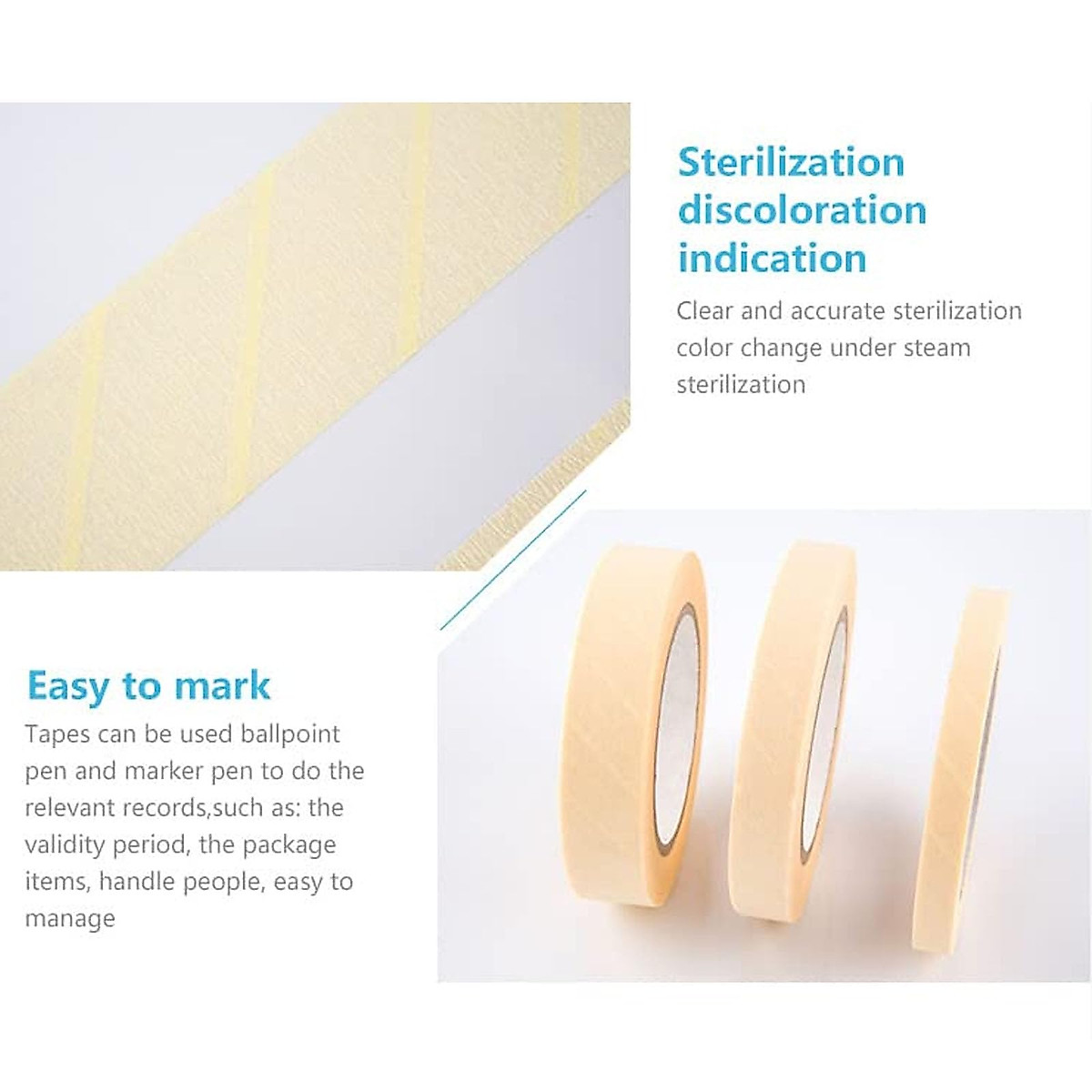 3 Rolls Autoclave Sterilization Indicator Tape Set for Beauty and Nails Salons/Tattoo and Dental Tool Cleaning Use, 1/2", 3/4", 1" Width, 55 Yards/Roll