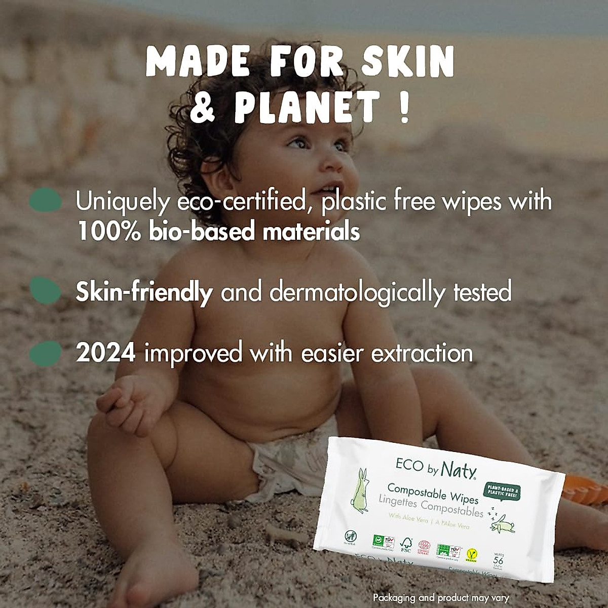 Eco by Naty Aloe Vera Baby Wipes – Plant Based Wipes, Compostable Baby and Newborn Hypoallergenic Wipes, Great for Baby Sensitive Skin (672 Count - 12 packs of 56)