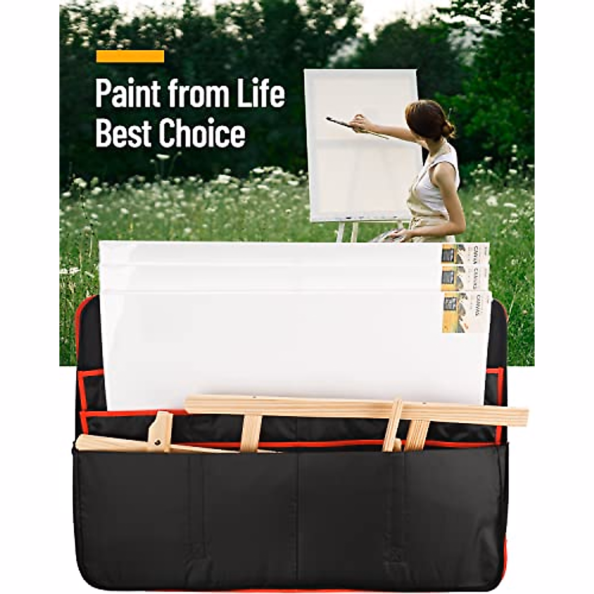 FINESUN Art Portfolio Case 34 x 22 Inches, Art Supply Storage Organizer, Art Bag with Frame Construction& Shoulder Straps, Portfolio Folder for Artwork, Drawings& TV, Standing Black