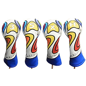 Majek Retro Golf Headcover Limited Edition Vintage Leather Style Psychedelic Colorful Groovy Custom Design #3 5 X H Fairway Wood and Hybrid Head Cover