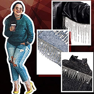 MTLEE Trim Rhinestone Fringe Belt Beaded Ribbon Tassel Chain for Jeans Clothing Accessories DIY Decoration (1 Yard, Silver)