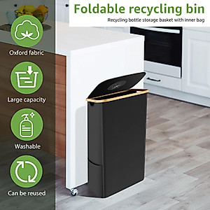 Recycling Bin Large Capacity Recycle Bin with Lid, Recycling Bin for Kitchen Indoor Home, Removable Reusable Recycling Container,Foldable Portable Recycle Bin Glass Waste Plastice