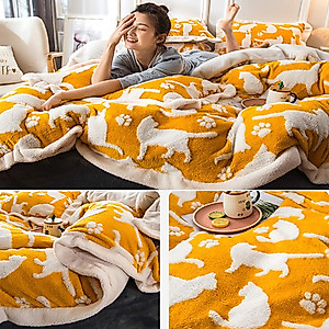 WCPQT Soft Flannel Bedding Set Duvet Cover,with Pillowcases Bed Sheet,Thermal Warm Fluffy Thicken Duvet Cover Set-F King 4pcs 220x240