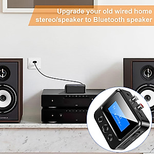 Bluetooth Transmitter Receiver for TV, Bluetooth Audio Adapter for Home Stereo with RCA 3.5mm AUX & Display, Bluetooth Transmitter for Headphones/Speakers/Airplane/Home Theater/PC/Car, TF Card Output