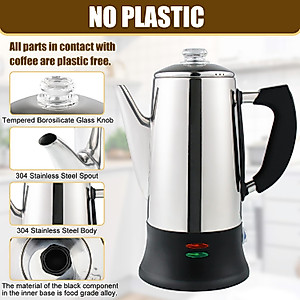 APOXCON Electric Coffee Percolator ETL Approved 12 Cup Stainless Steel Coffee Maker with Heat Resistant Tough Tempered Borosilicate Glass Knob Automatic Keep Warm & Cordless Serving Classic Coffee Pot