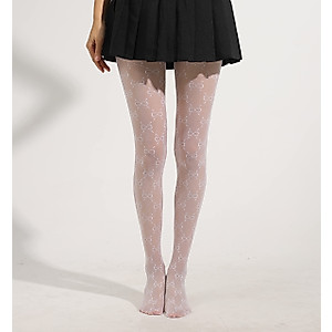 Sahabowi Women's Sexy Sheer Tights, High Waist Pantyhose, Vintage Control Top Stockings, CC Silk Jacquard White(LW2022111242,1pcs)