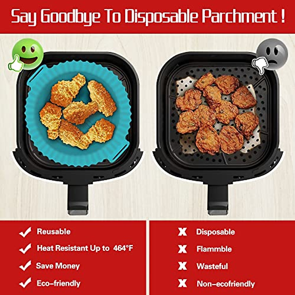 3 Pack Air Fryer Silicone Liners Pot, 8 Inch Silicone Air Fryer Liners Round Reusable Air Fryer Basket for 3.5-7QT, Replacement of Parchment Paper Liners for Baking Oven Microwave (Blue+Pink+Grey)