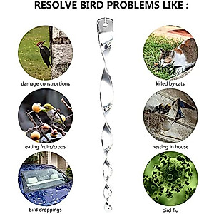 Hanging Anti Bird Rod 12Pcs Excellent Decorative Wind Spiral Reflective Hanging Bird Deterrent Rod Silver