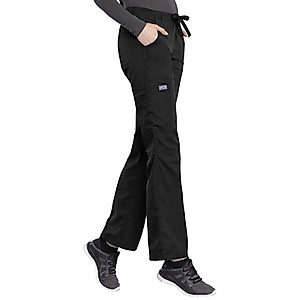 Cherokee Women's Low Rise Drawstring Cargo Scrub Pant, Black, Medium