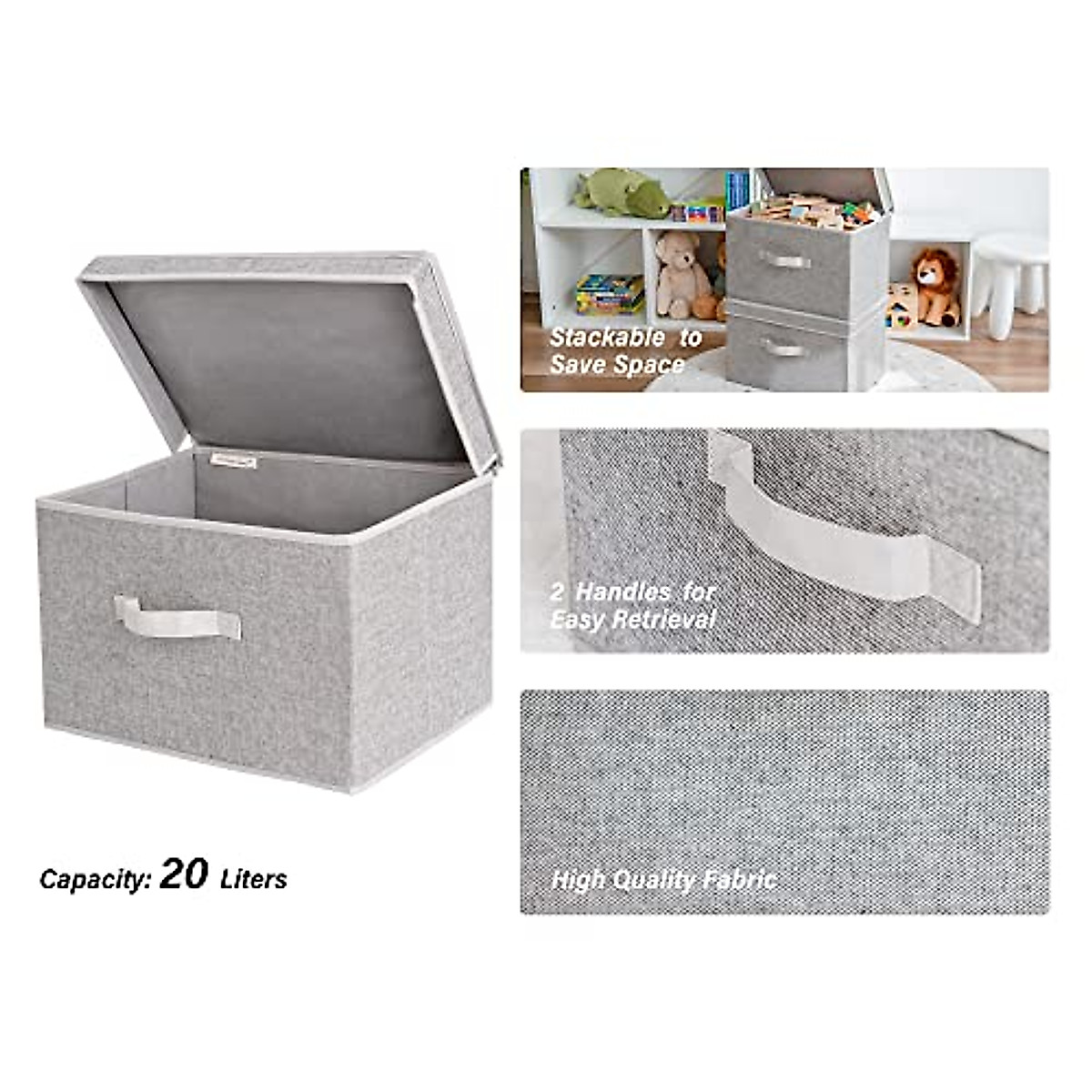 StorageWorks Decorative Storage Boxes, Storage Basket With Lid And Handles, Gray, Large, 2-Pack, 15 ¾" L x 10 ¼" W x 9 ¾" H