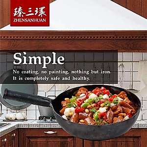 臻三环 ZhenSanHuan Chinese HandHammered Iron Woks and Stir Fry Pans, Non-stick, No Coating, Induction Suitable, 章丘铁锅，舌尖上的中国，A bite of China (30CM)