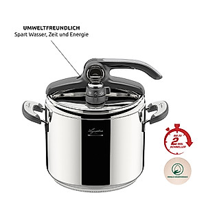 Lagostina Novia Vitamin Lagoeasy'UP Pressure Cooker 9 L Stainless Steel 18/10 Ø 24 cm, Induction and Gas Pot, Lid with Easy Opening, Including Basket, Ecodose and Recipe Book
