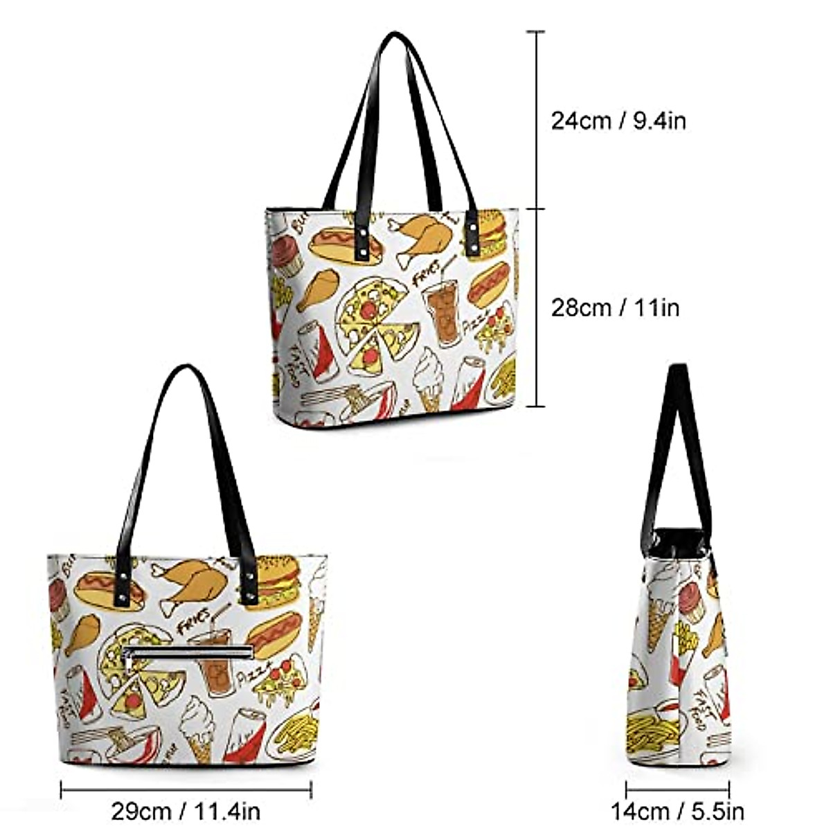 Womens Handbag Fast Food Pattern Leather Tote Bag Top Handle Satchel Bags For Lady