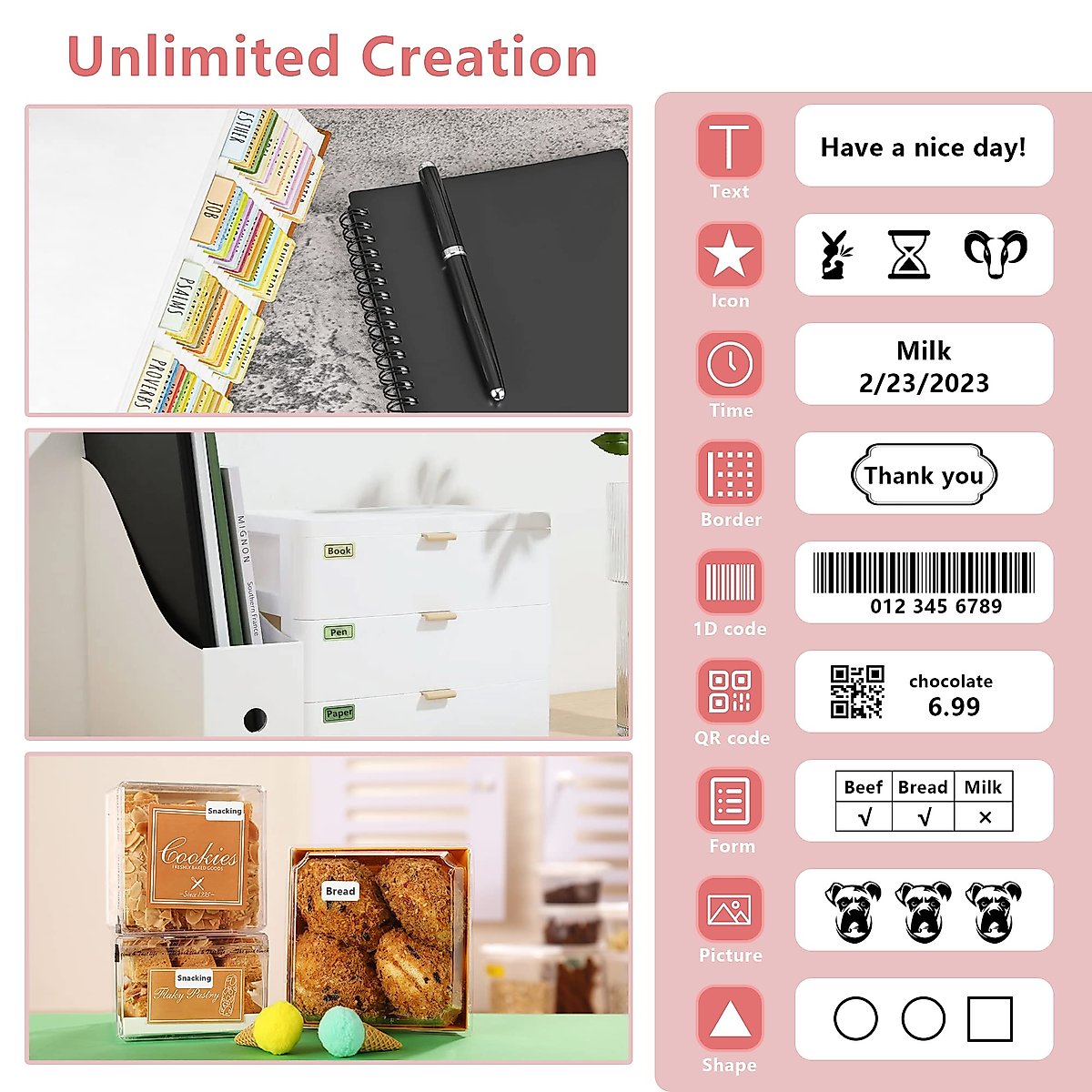 NIIMBOT Label Maker Machine with Tape, D11 Wireless Bluetooth Connection Portable Printer Mini Label Makers with Multiple Templates Easy to Use Office Home Organization USB Rechargeable