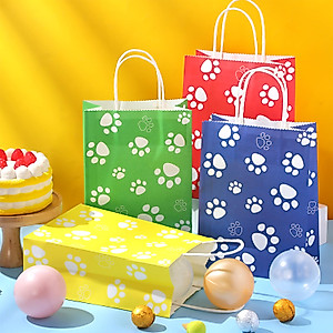 Capoda 24 Pcs Dog Print Bags with Handle Paw 8.7 x 6.3 x 3.2 Inch Paper Gift Bags Red Green Yellow Blue Cat Paw Candy Bags Puppy Dog Shopping Bags Bulk for Dog Cat Birthday Pet Party Favor Supplies