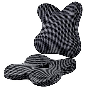Eyamummo Coccyx Seat Cushion and Back Cushions Combo for Office Chair, Pure Memory Foam Ergonomic Seat Cushions and Orthopedic Lumbar Support Pillow for Tailbone, Lower Backache Sciatica Comfort