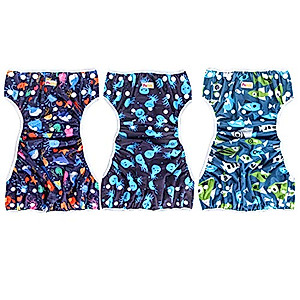 Pedobi Reusable Baby Swim Diapers, Adjustable Diaper Swim for Toddlers 9 Months - 3 Years Old, 3 Pack for Swimming Lessons (Sea World, Large)