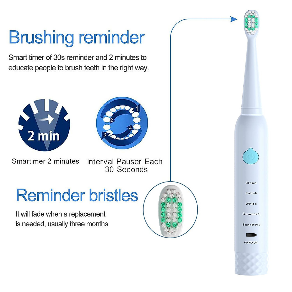 DHMXDC Sonic Electric Toothbrush for Kids and Adults, 5 Modes with 2 Min Build in Timer, Ultrasonic Toothbrush with 4 Brush Heads Charging Power Toothbrush