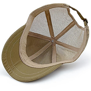 REDSHARKS mens Short Bill Quick Dry Brim Mesh Back Trucker Baseball Dad Cap, Khaki, 7