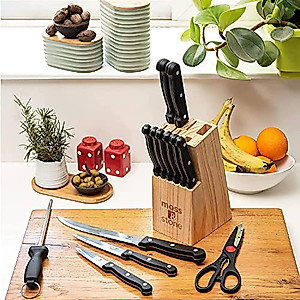 Moss & Stone Stainless Steel Serrated Knife Set | Premium Kitchen knives Set With High-Carbon Stainless Steel Blades And Wooden Block Set | Cutlery Knife Set, Kitchen Set. (14 Piece)
