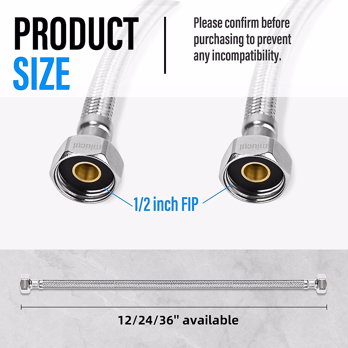 [4-Pack 12 Inch] 1/2" x 1/2" FIP Flexiable Faucet Supply Lines, Bathroom Faucet Hose Connector, 304 Stainless Steel Braided Water Supply Line for Kitchen