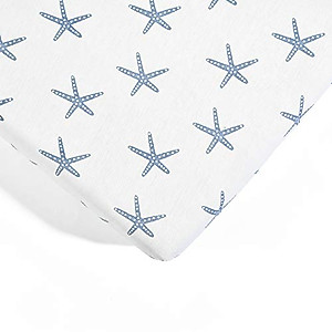 Lush Decor Baby Seaside Starfish Organic Cotton 2 Pack Fitted Crib Sheet, Blue, 52" L x 28" W + 9" Drop