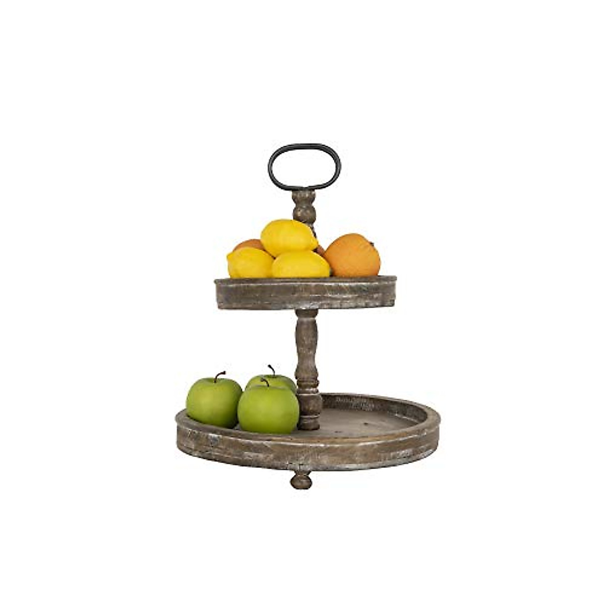 Creative Co-Op Distressed Brown Wood Metal Handle Two-Tier Tray 15 x 15 Inch