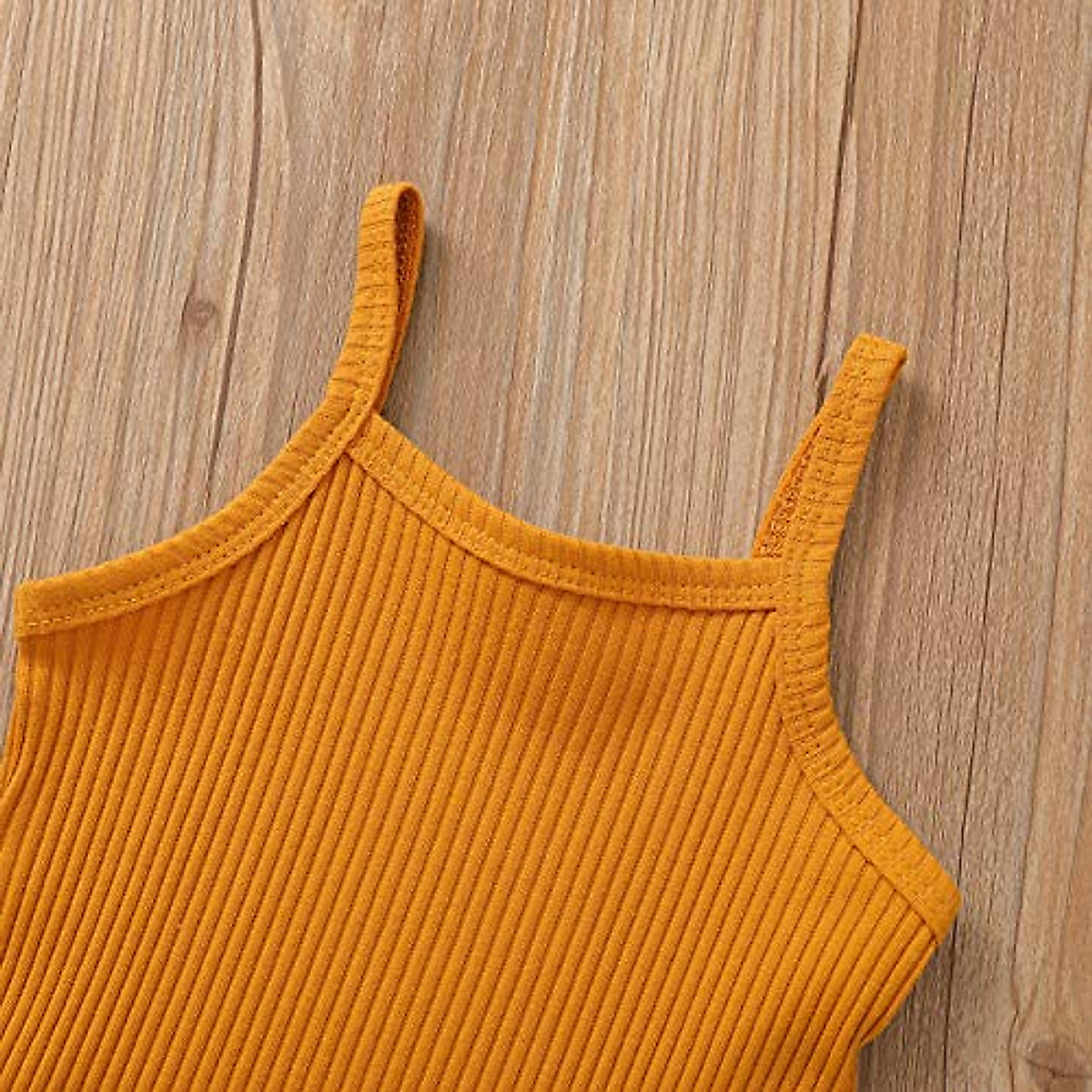 Infant Baby Girls Ribbed Outfits Set Sleeveless Romper Tank Tops Ruffle Shorts Headband Summer Newborn Clothes (Earthy Yellow, 12-18 Months)