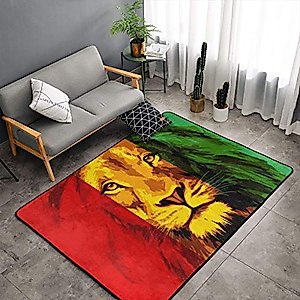 NiYoung Reggae Rasta Flag Lion King Area Rug, Bedroom Living Room Kitchen Rug, Doormat Floor Mat Standing Mat, Children Play Rug Carpet Bathroom Rug Mat, Throw Rugs Carpet Yoga Mat