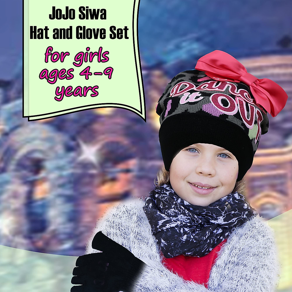 Nickelodeon JoJo Siwa Girls Hat and Glove Cold Weather Set (Black)