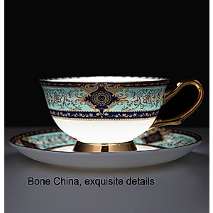 YBK Tech Euro Style Bone China Cup& Saucer Set, Ceramic Tea Coffee Cup for Home Kitchen Wedding (Royal Pattern- Sky Blue)