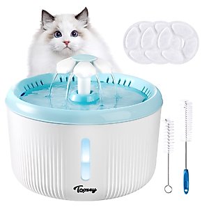 Toozey Cat and Dog Water Fountain, 2L Pet Fountain with Water Level Window and 3 Replacement Filters,quiet Dispenser