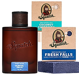 Dr. Squatch Men's Cologne and Natural Bar Soap - Glacial Falls Natural Cologne and Fresh Falls and Coconut Castaway Men's Bar Soap - Smell like a crisp forest waterfall - Natural Cologne for men