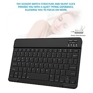 Ultra-Slim Small Bluetooth Keyboard, Portable Rechargeable External Cordless Wireless Keyboard for Android Tablet Cell Phone Samsung Smartphone iPad Mini Air Pro iPhone Windows Surface (Black)