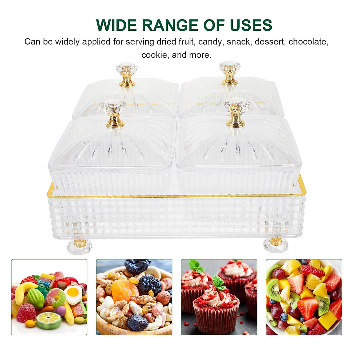 Zerodeko Serving Bowls 1 Set Divided Serving Dishes Snack Tray with Lid Appetizer Platter Food Storage Container with 4 Compartment for Home Party Transparent Decorative Tray