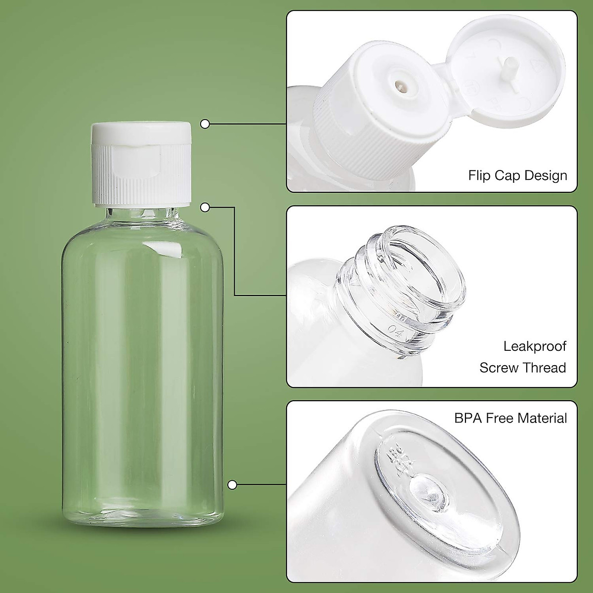 50ML Plastic Empty Bottles Clear Travel Containers Travel Size Bottles with Flip Cap, HDPE Squeezable Refillable Toiletry/Cosmetic Bottles - Set of 25 - Oval Design (clear)