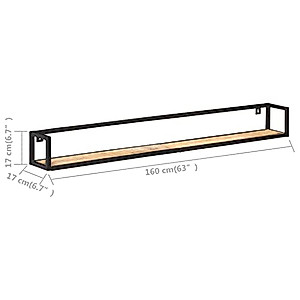 Homvdxl Floating Shelves, Solid Wood Wall Mounted Shelves with Metal Frame for Bedroom Living Room Bathroom Kitchen, Shelves for Wall Decor, 2 Set, 63" W, Mango Wood