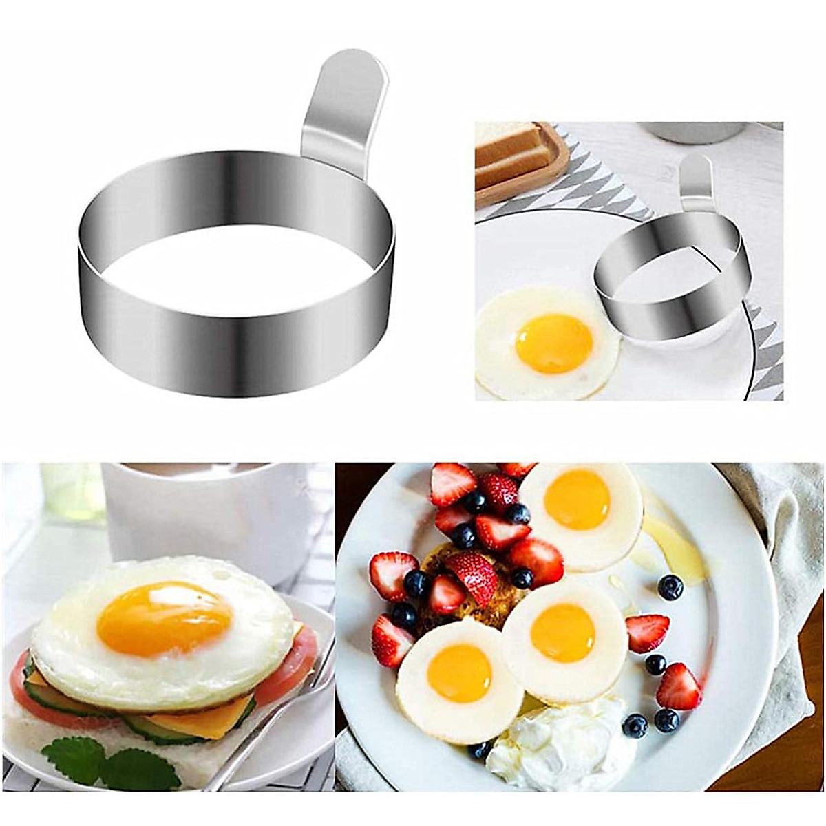 QRZLP Egg Ring, 6PCS 3" Non Stick Stainless Steel Egg Mold Omelet, Professional Pancake Mold Ring with Handle for Breakfast, Mini Pancakes, and Fried Eggs.