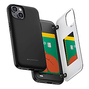 GOOSPERY Magnetic Door Bumper Compatible with iPhone 15 Case, Card Holder Wallet Easy Magnet Auto Closing Protective Dual Layer Sturdy Phone Back Cover - Black